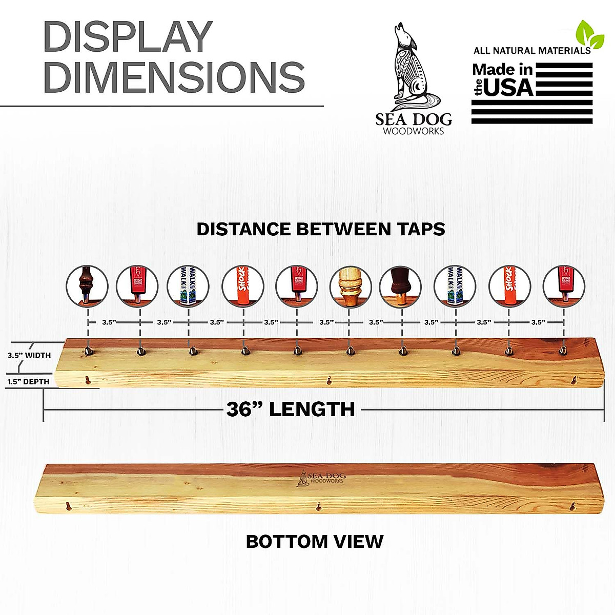 Tap Handle Holder Display Floating Shelf | Wall-Mounted Tap Handle Display Shelf Constructed from Reclaimed Redwood | Beer Tap Holder for 10 Tap Faucet Handles | Made in USA (10 Tap Handles)