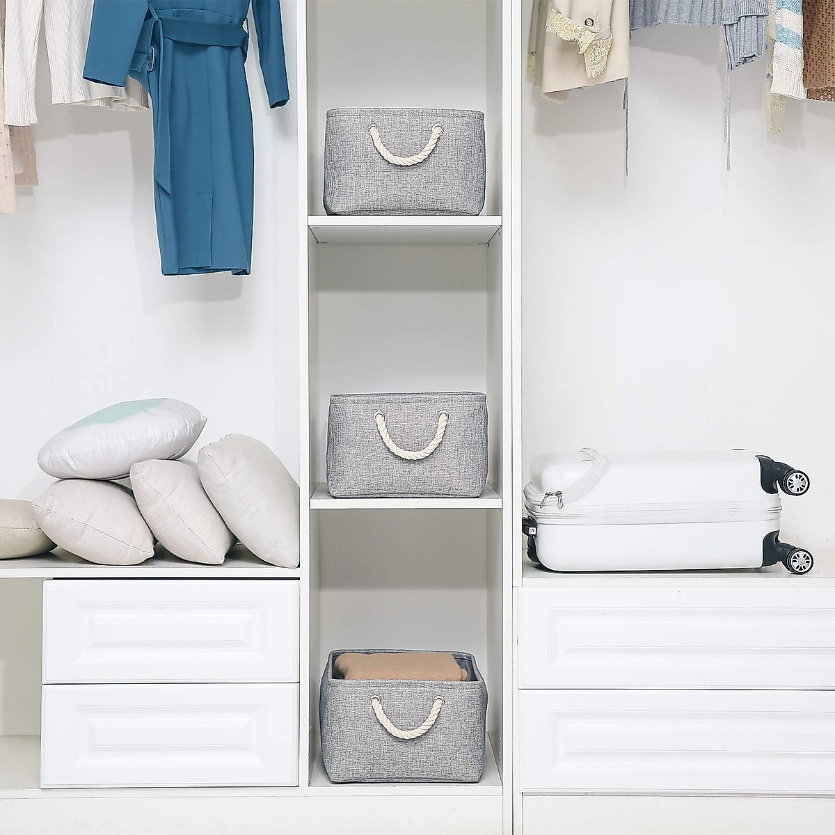 Foldable Storage Baskets for Organizing Sturdy Fabric Storage Bins for Shelves Storage Box with Handles for Home as Toy Clothes Storage (Gray 1PCS)
