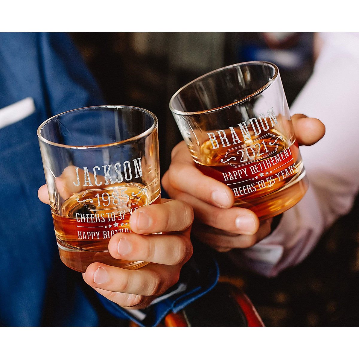 TEEAMORE Personalized Rocks Old Fashioned Initial Whiskey Glass Add Your Name Text Year Cocktail Glasses Gift 10.25oz