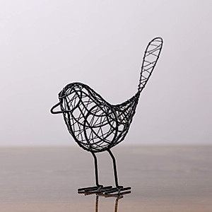 Yardwe Metal Iron Wire Bird Figurines Creative Animal Collectible Statue Sculpture Desktop Ornament for Home Office Garden Decoration (Black)