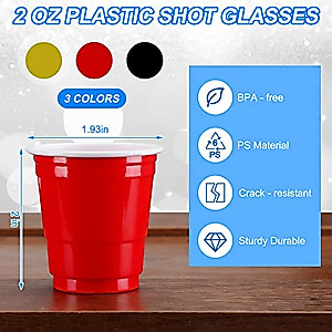 Pinkunn 600 Pcs 2 oz Plastic Shot Glasses Red Black Gold Shot Cups Disposable Plastic Cups Mini Party Cups Tasting Sample Cups for BBQ Picnic Camping Wedding Birthday Christmas Drinking Serving Snack