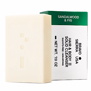 Bravo Sierra Body and Hair Mens Soap Bar All-In-One Shampoo & Soap for Men's Face, Hair & Body - Sandalwood & Fig, 7 oz - Coconut, Shea Butter and Oat Flour for Soft Skin and Healthy Hair