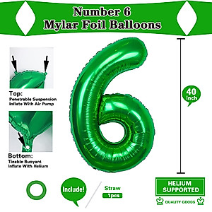 40 Inch Large Green Number 6 Balloon Extra Big Jumbo Mylar Foil Helium Balloons for 6 Year old Birthday Party Celebration Decors Graduations Wedding Anniversary Baby Shower Supply Engagement