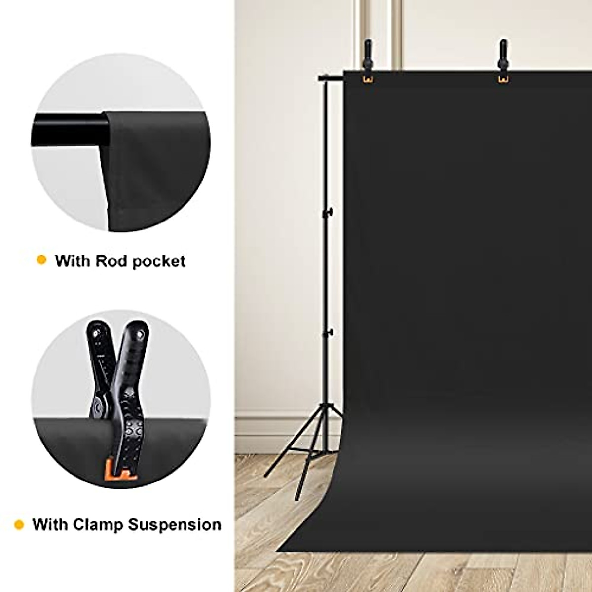 10x12ft Black Backdrop for Photography, CPLIRIS Black Photo Backdrop Collapsible Black Screen Curtain with 4 Spring Clamps and 4 Backdrop Clips for Party or Photoshoot