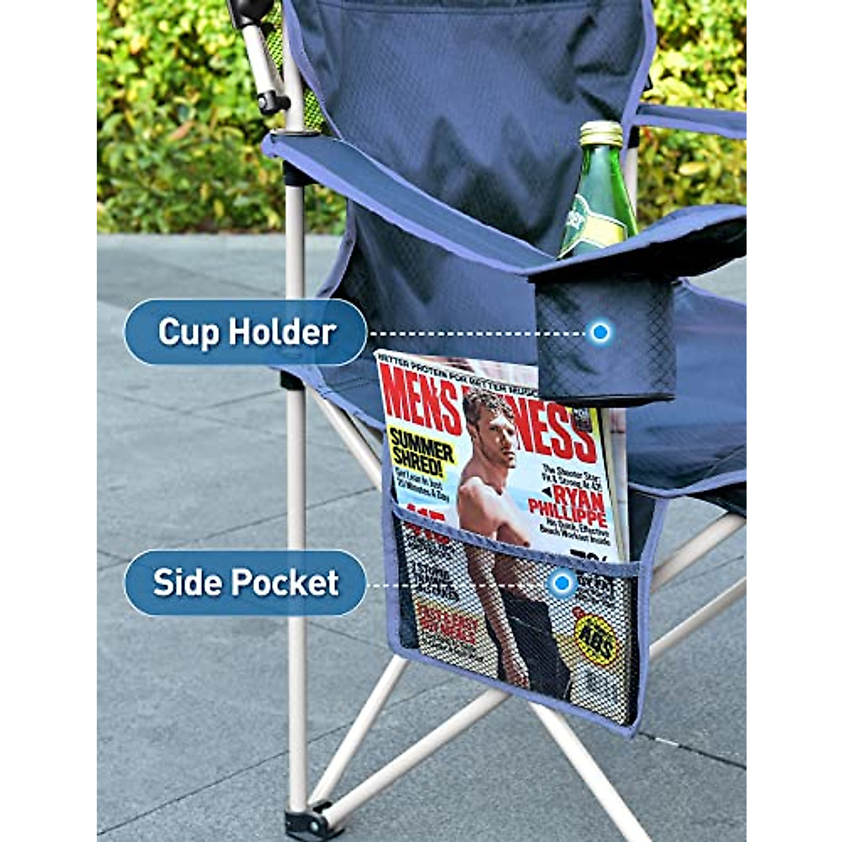 Docusvect Canopy Chair with Fan, Folding Chair with Retractable UPF 50+ Shade Canopy, Cup Holder, Side Pocket for Camping, Beach, Tailgates and Fishing - Support 330 LBS