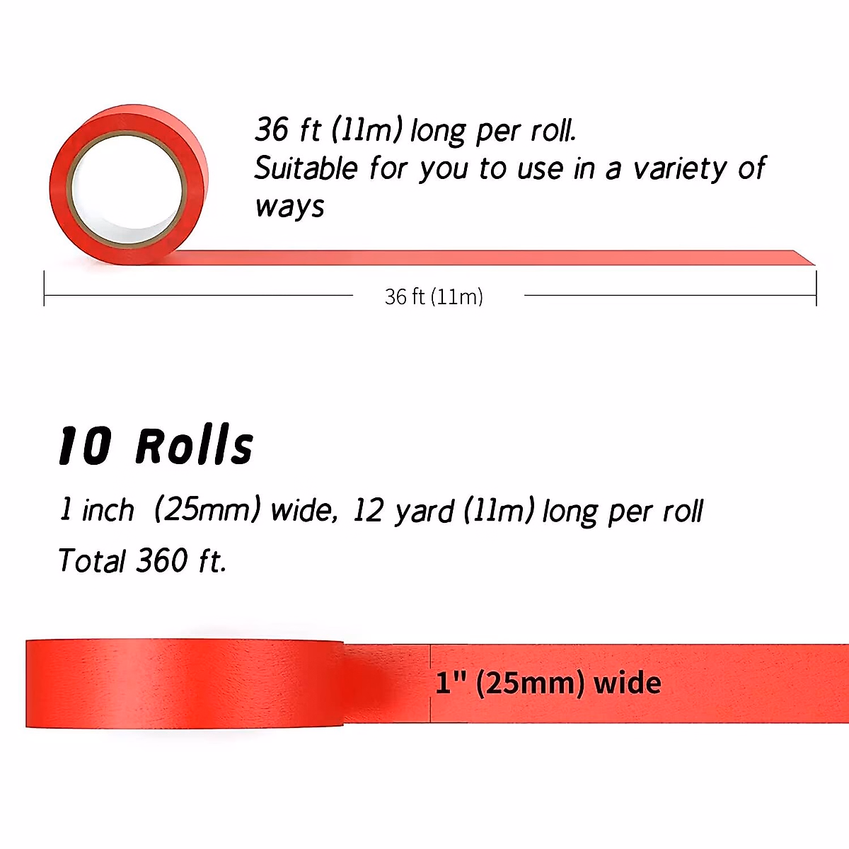 HNXAZG 10 Rolls Colored Masking Tape, 1 inch Wide Total 360 Feet Long, Rainbow Color Painters Tape Labelling Tape for Kids Crafts Moving Classroom, Office Supplies