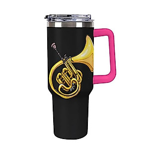 French Horn 40 Oz Tumbler Insulated Stainless Steel Water Bottle Travel Mug Car Cup with Handle And Straw