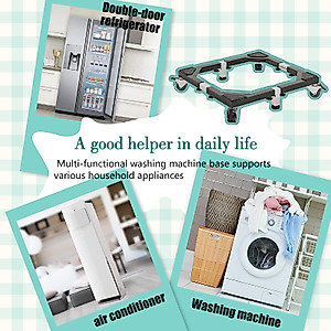 CHINCHILLA Heavy Duty All Stainless Steel Mobile Fridge Stand Base, Washing Machine Stand with Wheels, Adjustable Furniture Dolly for Washer, Refrigerator and Dryer（Large)