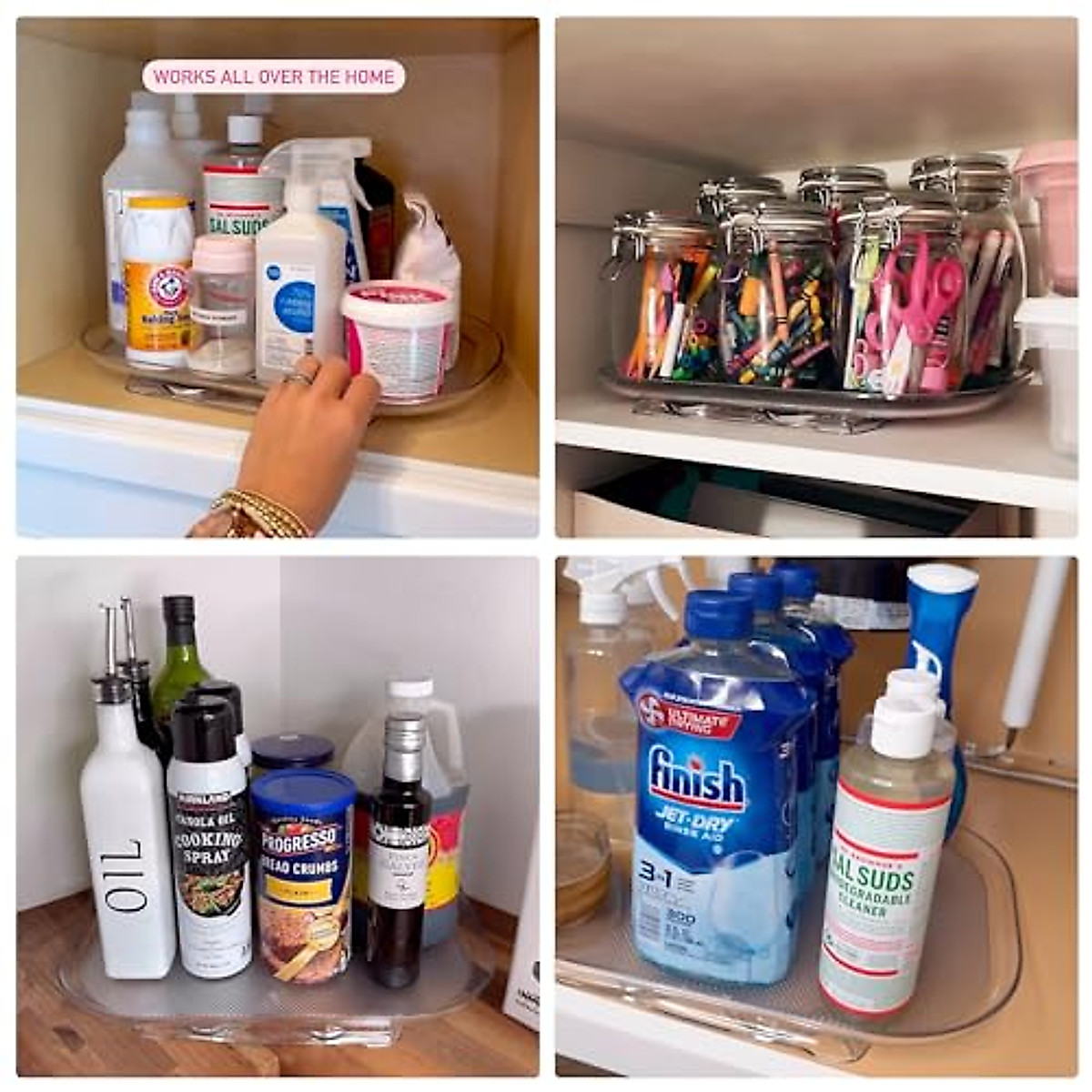 LAMU Lazy Susan Turntable Organizer for Refrigerator, 15.67'' Clear Rectangular Fridge Organizer Storage, Lazy Susan for Cabinet, Table, Pantry, Kitchen, Countertop