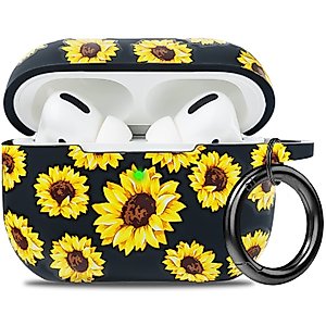 Flower Airpods Pro 2 Case Soft Silicone 2022 - YOMPLOW Case Cover Flexible Skin for Apple AirPod Pro 2nd Charging Case Floral Print Cute Women Girls Protective Skin with Keychain - Black/Sunflower