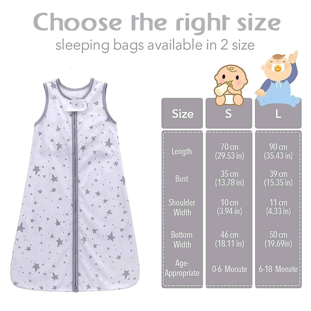 LAT LEE AND TOWN Baby Wearable Blanket 0-12 Months, 2 Pack Baby Sleep Sacks TOG 0.5 Toddler Sleeping Sack Lightweight 100% Cotton Baby Sleeping Bag 0-6 Months (Giraffe & Grey Stars)