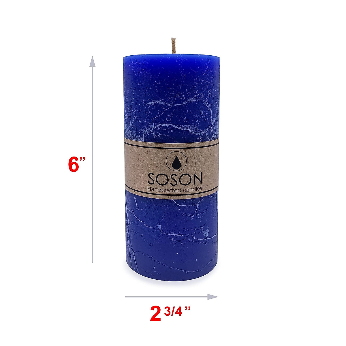 Simply Soson Blue Rustic Texture Pillar Candles 3x6 inch - Set of 3 - Unscented Decorative Blue Candles, No drip Candles, Ideal as Large Candles for Home Decor, Weddings, Holidays