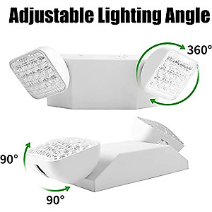 Pendtlit Commercial Emergency Light, UL Certified, White Emergency Light Fixture with 2 LED Square Heads Adjustable & Backup Batteries Exit Lighting（6Pack）