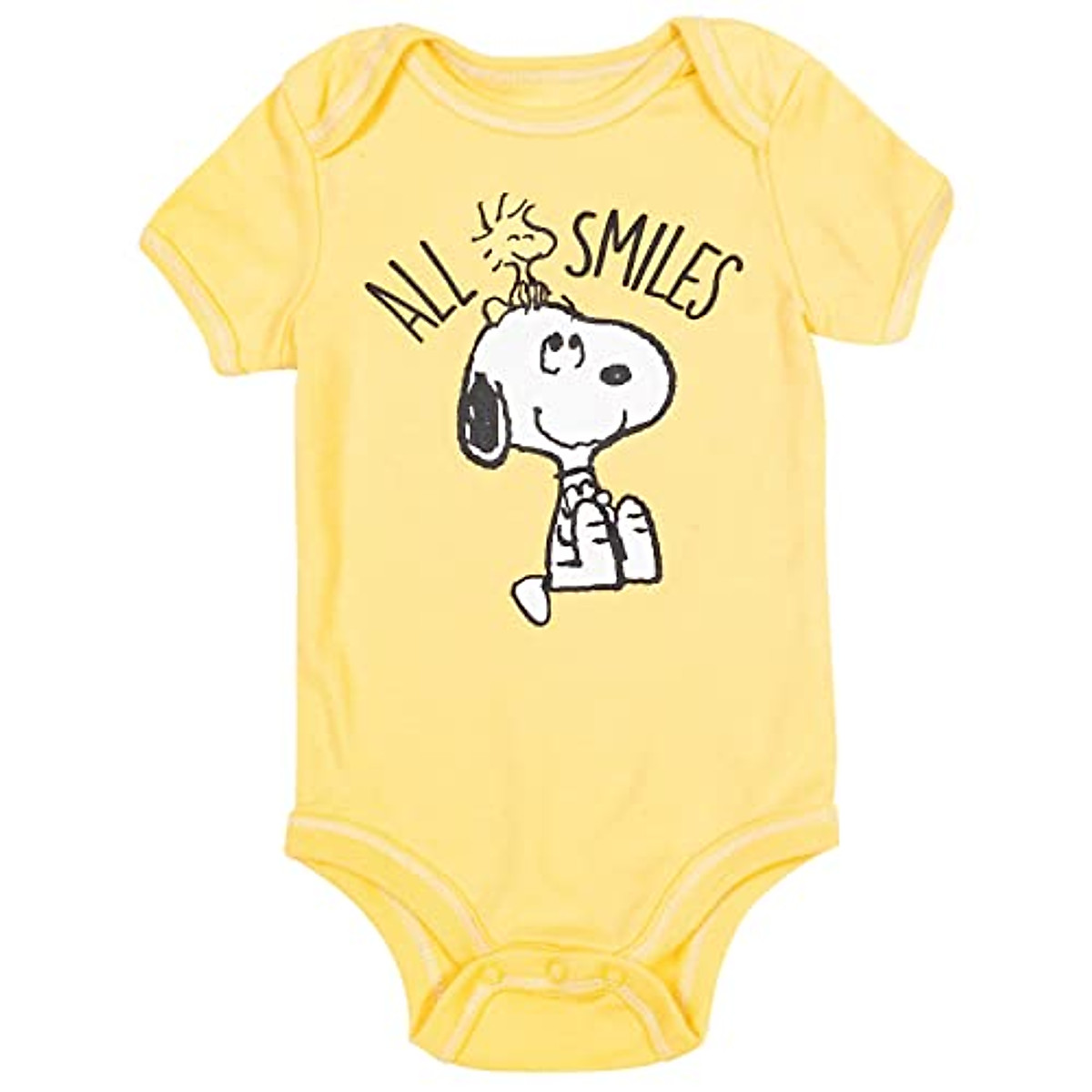 PEANUTS Woodstock Snoopy Infant Baby Boys Cuddly Short Sleeve Bodysuit Jogger Pants Bib and Hat 4 Piece Outfit Set Yellow 18 Months