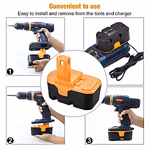 VANON 2Pack 18V 4.8Ah Ni-Mh P100 Replace for Ryobi 18V Battery P101 130224028 130224007 ABP1801 ABP1803