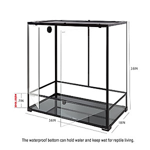 REPTI ZOO Large Reptile Terrarium, Vertical Reptile Tank, Wide & Tall Chameleon Cage with Top Screen Ventilation (36" W X 18" D X 36" H (Glass))