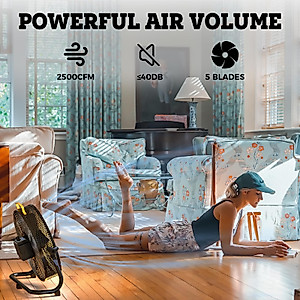 Smartele QF16 16 Inch Battery Powered Floor Fan Fast Charging,15000mAh Battery Operated Fan,Rechargeable Portable Fan,2500 CFM High Velocity Cordless Fan for Patio,Gym,Camping,Travel,Backyard