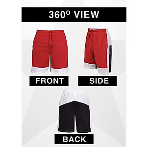 Starting 5 Mens Basketball Shorts with Pockets, Active Athletic Performance Gym Workout Shorts for Men Workout Shorts, 4 Pack (as1, Alpha, x_l, Regular, Regular, Red/White/Black/Royal)