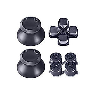 TOMSIN Metal Buttons for PS4 Controller, Aluminum Metal Thumbsticks Analog Grip & Bullet Buttons & D-pad (Dark Grey)