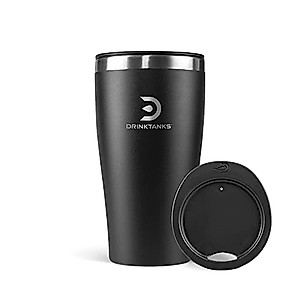 DrinkTanks - Insulated Craft Cup, Stainless Steel Cup, 16 oz Tumbler with Lid, Stainless Steel Tumbler for Water, Coffee, Beer, Cocktails, Wine, & Kombucha (Obsidian)