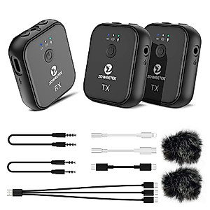 ZOWEETEK Wireless Lavalier Microphone Dual Channel,Suitable for iPhone,Android Phone,Ipad,DSLR,GoPro,Camera,Laptop.