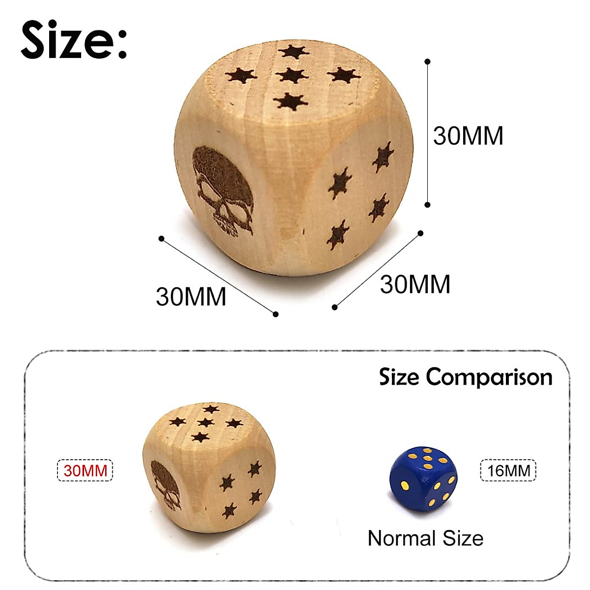Hometu Creative Wooden Game Dice Set - Skull Head Punk Style Wood Playing Dices Rolling Decider for Indoor Outdoor Party Favor 2PCS