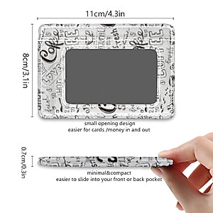 susiyo Coffee Themed Doodles Slim Minimalist Wallets Rfid Blocking Card Wallets PU Leather Front Pocket Wallets for Men and Women
