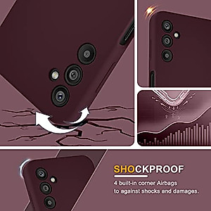 YENAPOON for Samsung Galaxy A14 5G Case and 2 Pack Tempered Glass Screen Protector, Slim Liquid Silicone Shockproof Protective Case - Plum Color