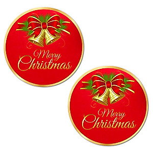 40 Merry Christmas Stickers, 2 Inch Big Round Glossy Labels, Great for Holiday Season Gifts, Gift Bag, Cards, Envelopes, Boxes, Tags, and Supplies. Made in USA