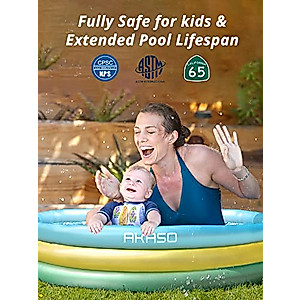 AKASO Inflatable Kiddie Pool for Toddlers Baby, 59'' x 13'' Portable Blow Up Swimming Pool, 3 Rings Child Paddling Pool for Outside, Garden, Backyard, Indoor Ball Pit/Fishing/Toys Summer Water Party