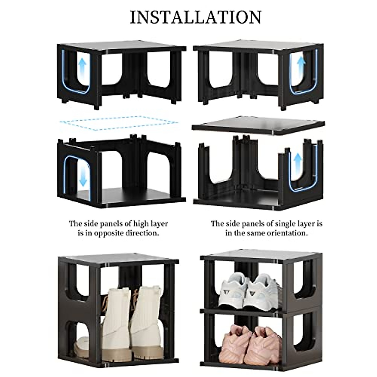 Shoe Organizer Shoe Rack for Small Spaces 5 Tier Plastic Vertical Narrow Shoe Shelves for Closet Black Shoe Holder, Stand For Entryway Shoe Storage Boots Organizer Stackable Shoe Cabinet