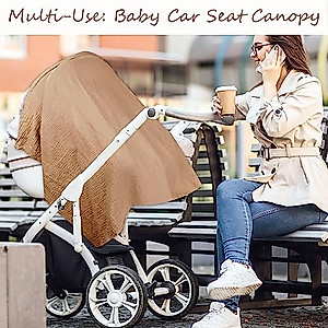 Muslin Nursing Covers for Breastfeeding, Cotton Breastfeeding Cover for Summer, Breathable & Soft, Multi-Use Privacy Nursing Covers with Rigid Hoop, Adjustable Neck Strap, Brown
