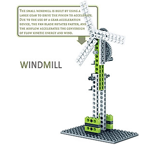 Ulanlan STEM Mechanics Gears Construction Kit 13 Models in 1, Motion Essential Set, Ferris Wheel/Merry-go-Round/Seesaw/Crane/Windmill Engineering Science Education Building Kit