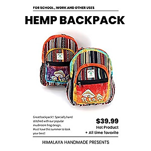 Himalaya Handmade Unique design Himalaya Hemp Backpack Small Backpack Hippie Backpack Festival Backpack Hiking & Tablet Backpack FAIR TRADE Handmade with Love, Rainbow, HBBH-0150