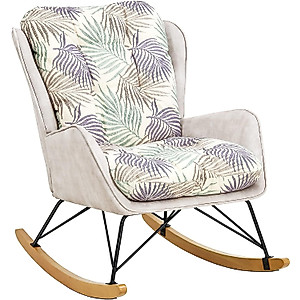 DWVO Modern Rocking Chair for Nursery, Thickened Removable Cushions Upholstered Glider Rocker Chair Armchair with Tall Back Comfy Side Chair Indoor for Living Room Bedroom, Beige