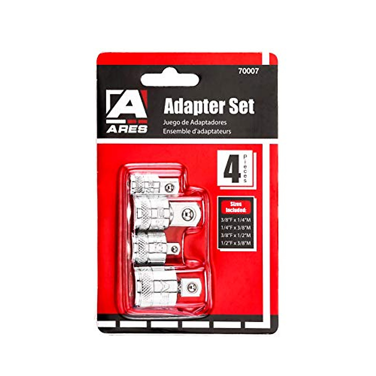 ARES 70007-4-Piece Socket Adapter and Reducer Set - 1/4-Inch, 3/8-Inch, & 1/2-Inch Ratchet/Socket Set Extension/Conversion Kit - Premium Chrome Vanadium Steel with Mirror Finish