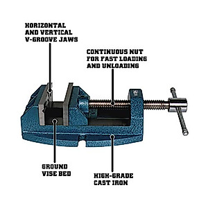 WILTON 1345 Drill Press Vise, 4' Jaw Width, 4' Jaw Opening (63239)