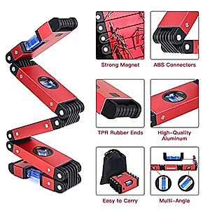 Multi-Function Foldable Level Measuring Tool 28 Inch Folding Level Magnetic Woodworking Tools 4 Level Bubbles Accurate Multi-Angle Measurement Level Tool with Pocket Level, Storage Bag