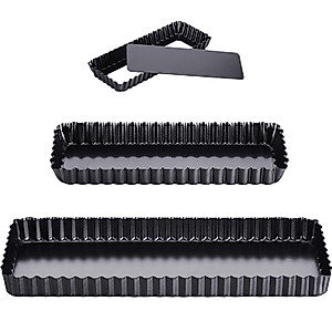 3 Pieces Rectangular 14 Inch, 10 Inch, 4 Inch Mini Tart Pans with Removable Bottom, Nonstick Quiche Pie Pan for Cakes Desserts