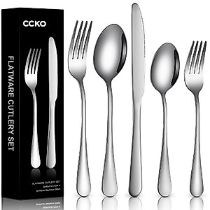 Silverware Set for 6 Premium Stainless Steel Cutlery Set Mirror Polished Flatware Set 30 Piece Knife Forks and Spoons Silverware Set Food-Grade Tableware Utensils Set for Restaurant Dishwasher Safe