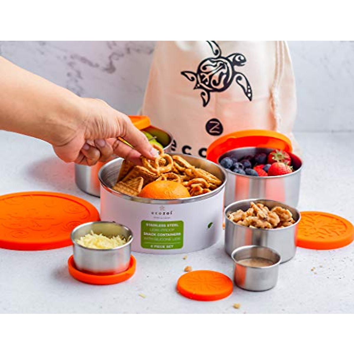 ecozoi Stainless Steel Food Storage Containers with Lids. 6 Pack Nesting, Stackable, Bento Box Set. BPA Free, Dishwasher Safe, Spillproof Metal Meal Prep Bowls for Lunch, Salad, Hot Food