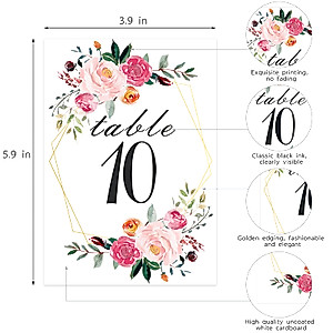 Floral Table Number Cards 1-26, Geometric Floral Table Cards - Double Sided 4 x 6 Card Stock, Table Numbers Cards for Wedding Decorations, Receptions, Party, Baby Showers, Special Event