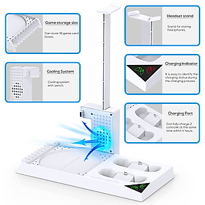 YUANHOT Vertical Cooling Stand Compatible with Xbox Series X, Charging Station Dock with 1400mAh Rechargeable Battery Pack and Dual Controller Charger Ports (NOT Compatible with Xbox One X/S), White