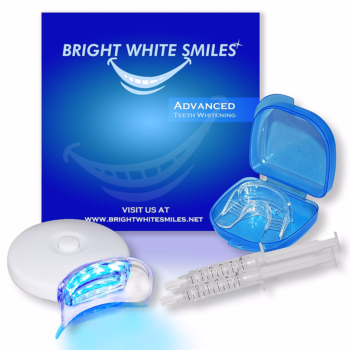 Bright White Smiles Teeth Whitening Kit | LED Light Activated Teeth Whitener | With 2x 5ml 35% Carbamide Peroxide Gel Syringes | Comfort Fit Mouth Tray & Case | For Home Use | Professional Results