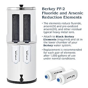 Big Berkey Gravity-Fed Water Filter System 2.25 Gallon with 2 Black Berkey Elements, 2 Berkey PF-2 Fluoride and Arsenic Reduction Elements