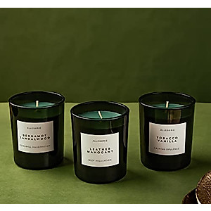 Set of Three Scented Candles for Men | Masculine scents of Bergamot & Sandalwood. Leather & Mahogany, Tobacco & Vanilla | 3 x Natural Soy Wax Candle for Men (5.6oz)