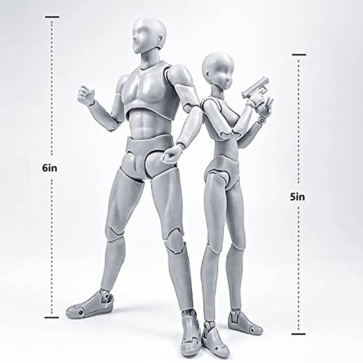 CUYUFIA Action Figures Body-Kun DX & Body-Chan DX PVC Model SHF(Grey Color) with Box Drawing Figure Models for Artists (Male+Female)