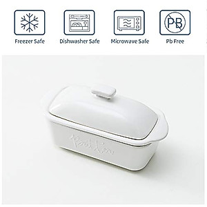 FE Butter Dish, 10 oz Ceramic Butter Keeper with Water Line, French Butter Dish with Lid for Countertop (White)