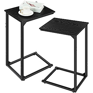 Nandae C Shaped End Table Set of 2, Sofa Table Snack Table Tray Side Table Bedside Table with Metal Frame for Laptop, Snack, Sofa Couch, Bed Living Room Bedroom, Black