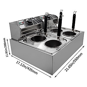 Commercial Pasta Cooker - 4-Basket Electric Noodle Pasta Cooker 110V US Plug - Temperature Adjustable Boiler for Vegetables, Spaghetti, Dumplings, Soup, Fried Snacks
